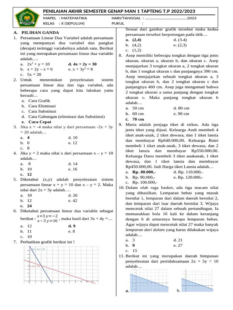 SOAL MM X TP. 2022.2023 (1) | PDF