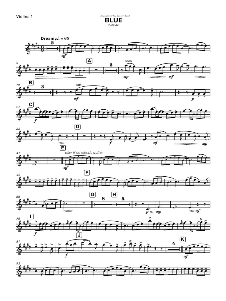 Blue -Yung Kai - Violin 1 | PDF | Musical Compositions | Musical Techniques