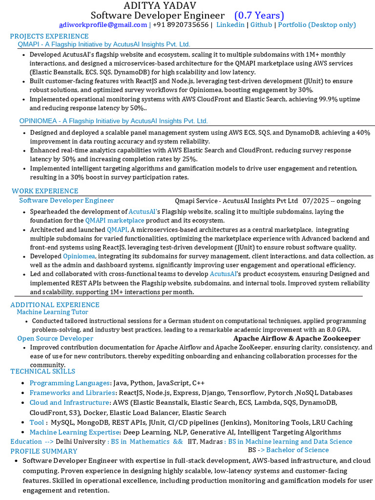 Aditya YADAV Resume CV PDF | PDF | Amazon Web Services | Scalability