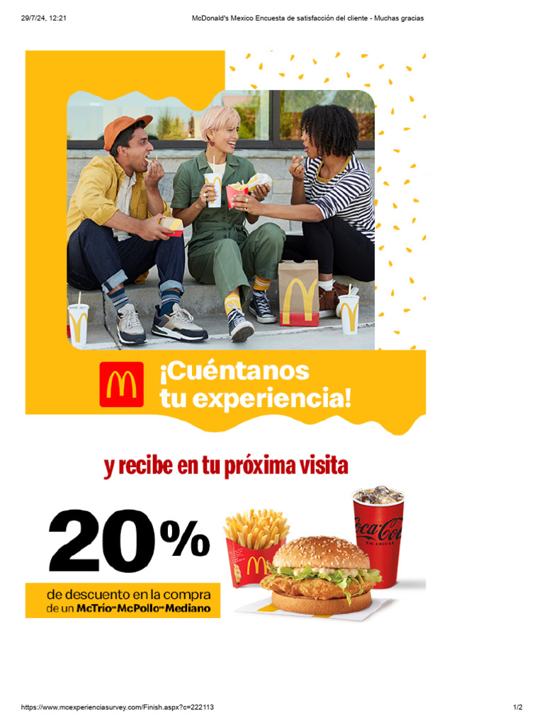McDonald's Mexico Encuesta de Satisfacción Del Cliente - Muchas Gracias | PDF