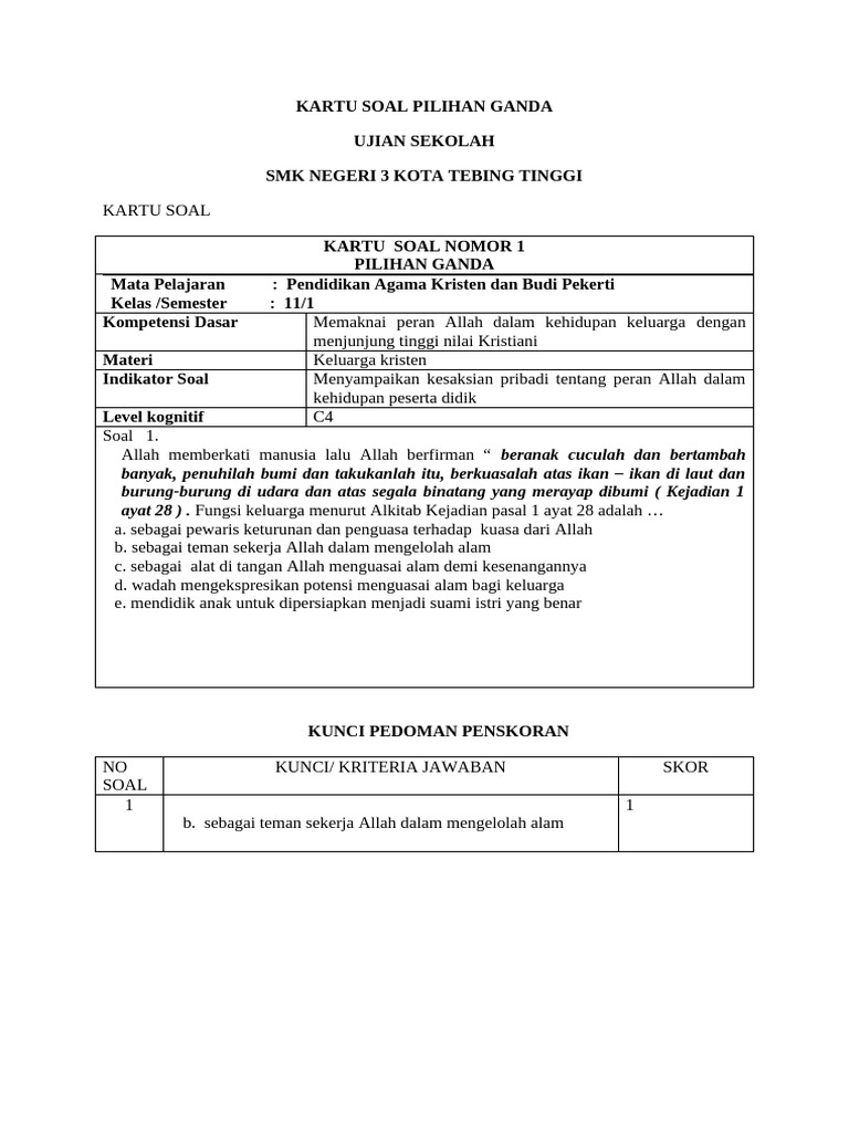 Kartu Soal Agama Kristen KLS 11 Pas Ganjil 2023 | PDF