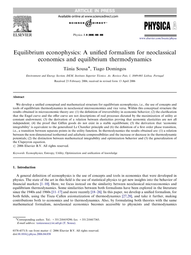 Equilibrium Econophysics A Unified Forma | PDF | Entropy | Utility