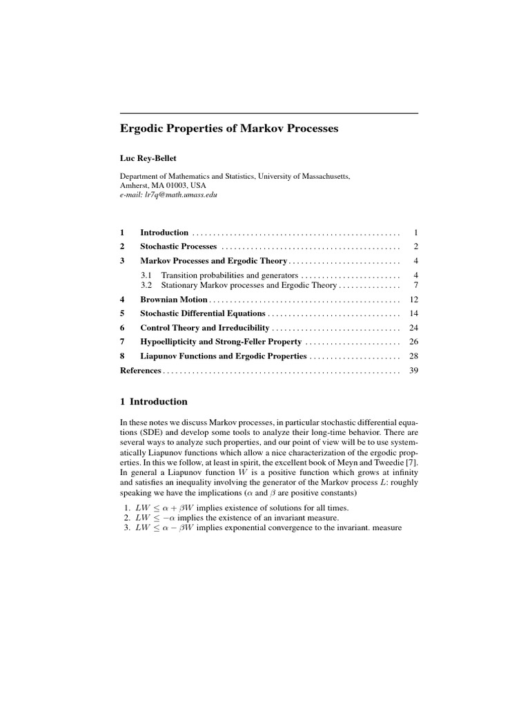 Ergodic Properties of Markov Processes | PDF | Markov Chain | Stochastic Process