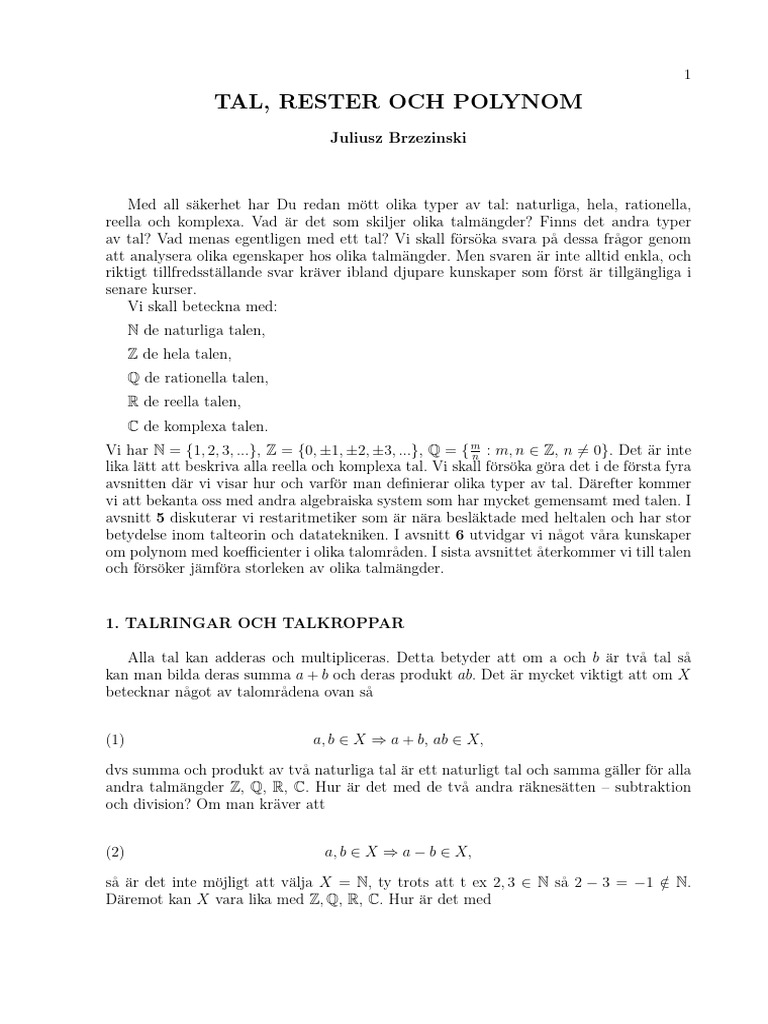 Brzezinski - TAL, RESTER OCH POLYNOM | PDF