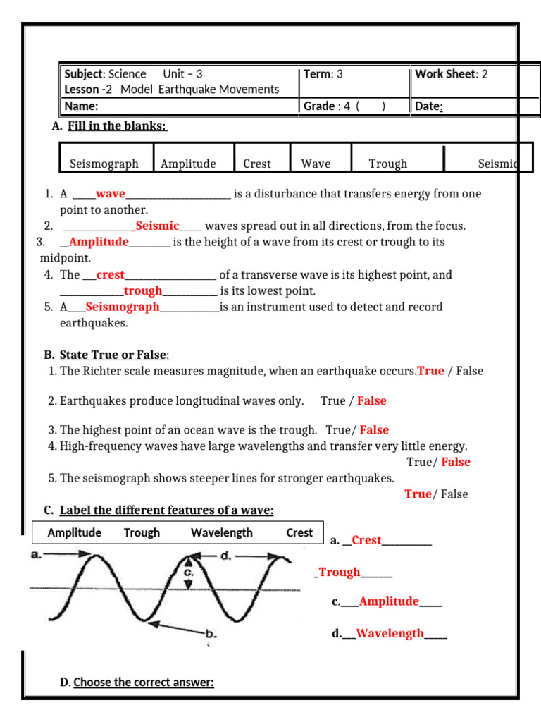 LESSON-2 Model Earthquake Movements WK-2 - ANS | PDF | Waves | Earthquakes