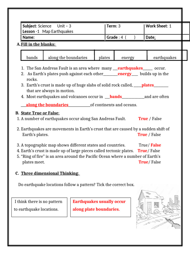 San Andreas Fault Earthquake Worksheet | PDF | Plate Tectonics ...