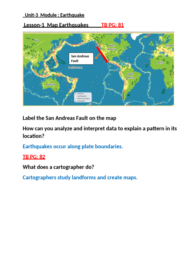 UNIT-3 LESSON-Map Earthquakes TB PGS | PDF