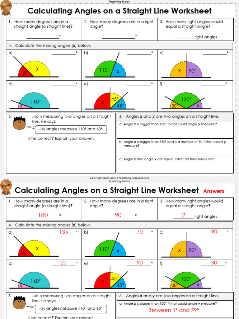 Angles on a Straight Line Worksheet | PDF | Angle | Rotation