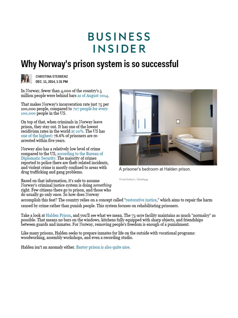 Norway's Rehabilitation-Focused Prisons | PDF | Prison | Rehabilitation ...