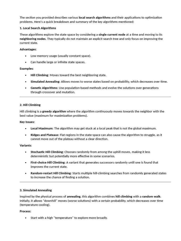The Section You Provided Describes Various Local Search Algorithms and ...