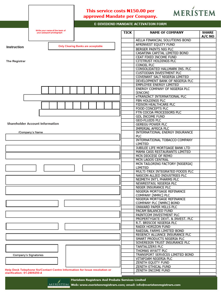 E-Dividend Mandate Activation Form | PDF | Investing | Private Sector