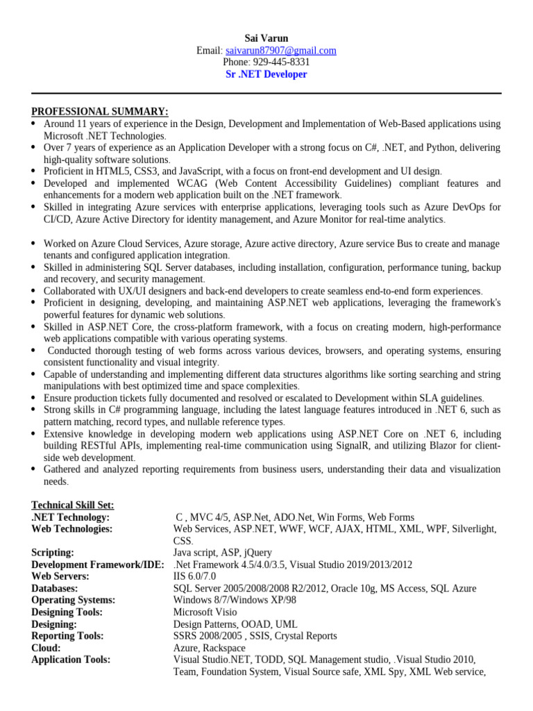 Senior .NET Developer Resume Overview | PDF | Microsoft Sql Server | Entity Framework