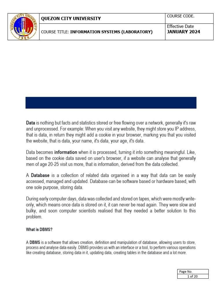 Is Worktext 1 Laboratory | PDF | Databases | Relational Database