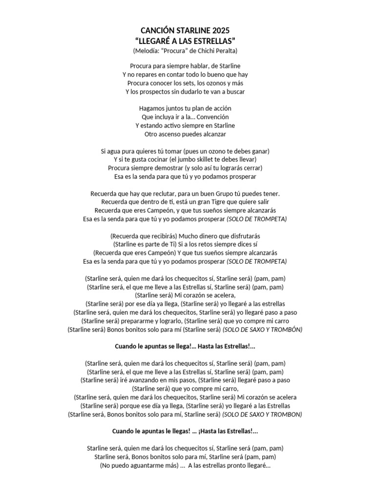 Letra de la canción Starline 2025 | PDF
