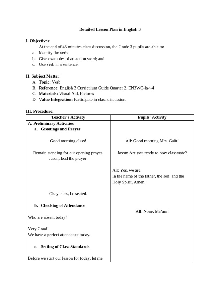Detailed-Lesson-Plan-in-English-3-Verb | PDF | English Language | Syntax