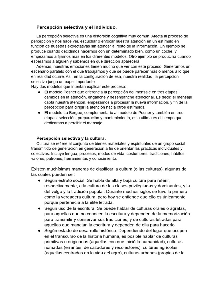 Percepción Selectiva y El Individuo. | PDF | Atención | Percepción