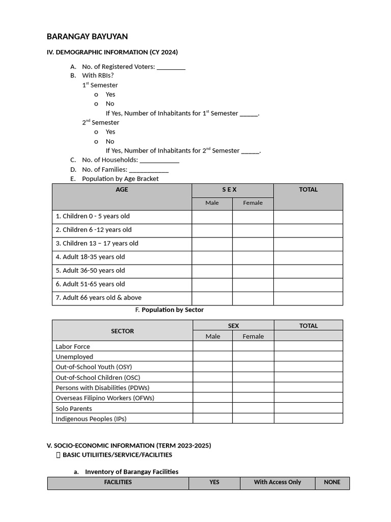 Barangay Bayuyan Demographics 2024 | PDF