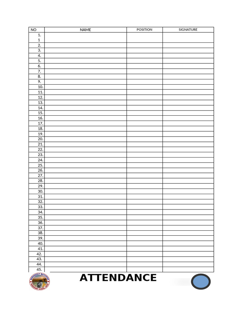 Attendance Sheet Template | PDF