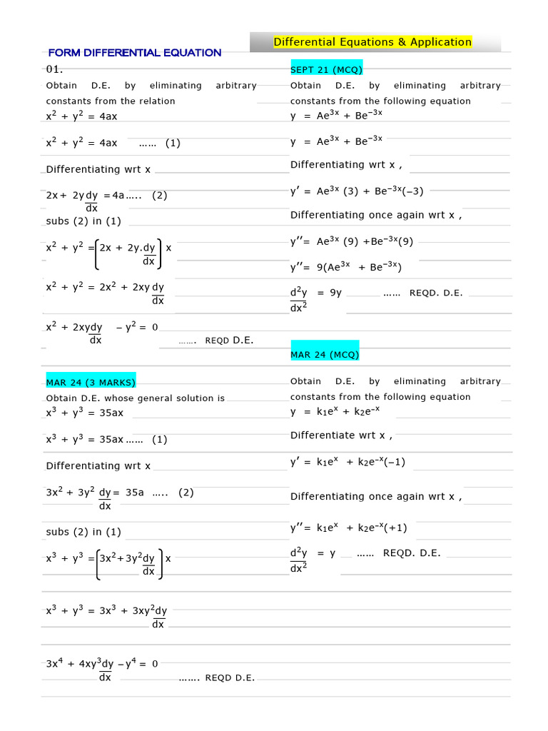 Differential Equations Solutions | PDF | Elementary Mathematics | Algebra