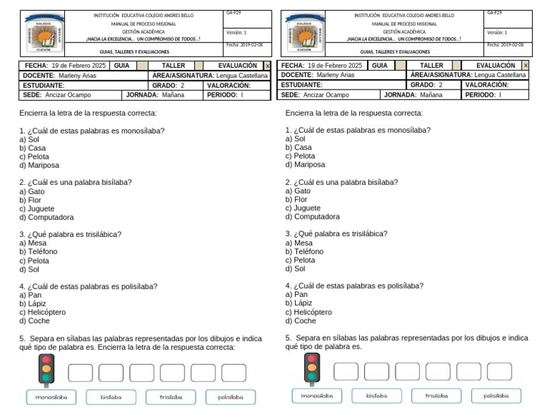 Evaluación Silabas | PDF