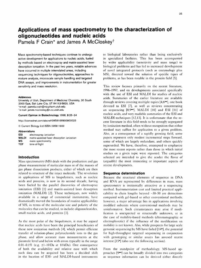 Applications of mass spectrometry to caracterization of oligonucleotides | PDF | Mass ...