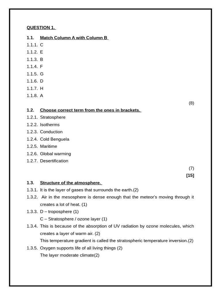 Grade 10 Paper 1 Memo | PDF | Volcano | Atmosphere Of Earth