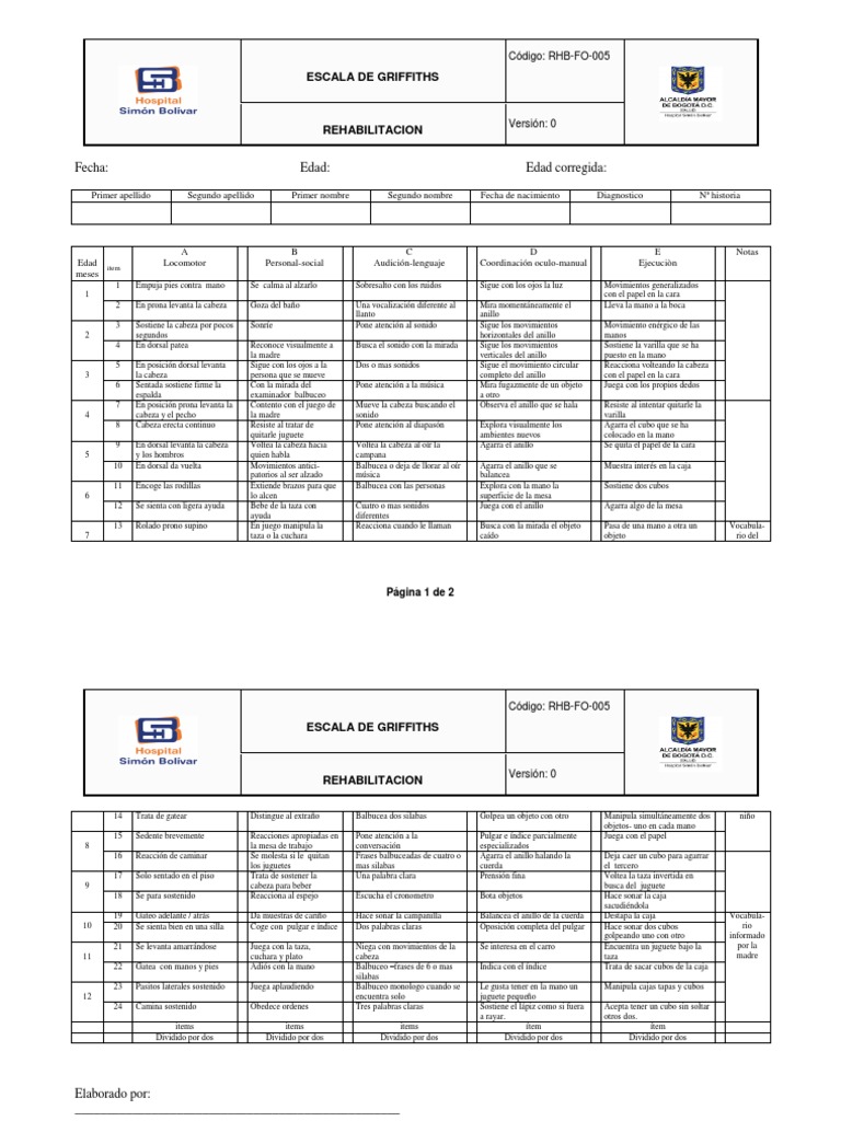 RHB-FO-005 Escala de Griffiths | PDF | Mano | Ocio