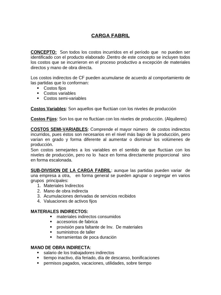 Teoria Carga Fabril (Costos 1) | PDF | Presupuesto | Economias