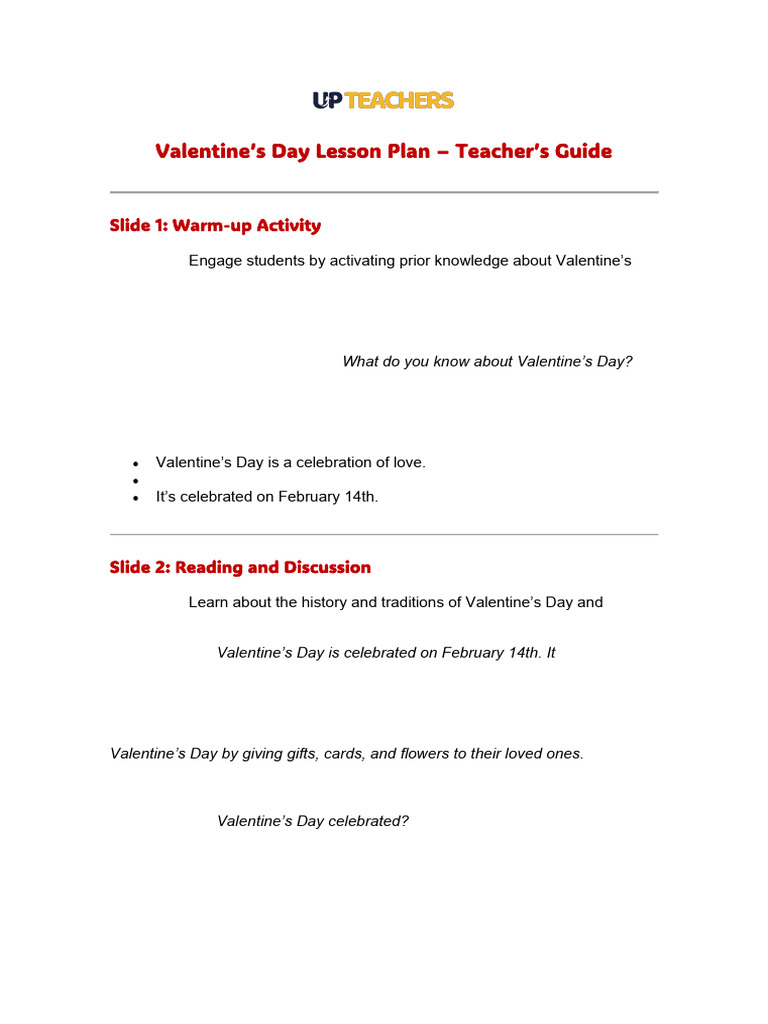 Valentine's Day - Teacher S Guide | PDF | Valentine's Day | Human ...