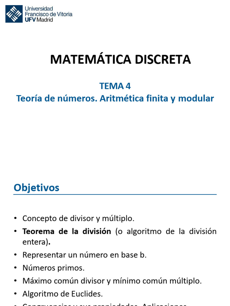 Tema 4 Teoría de Números. Aritmética Finita y Modular [MD]Ss | PDF ...