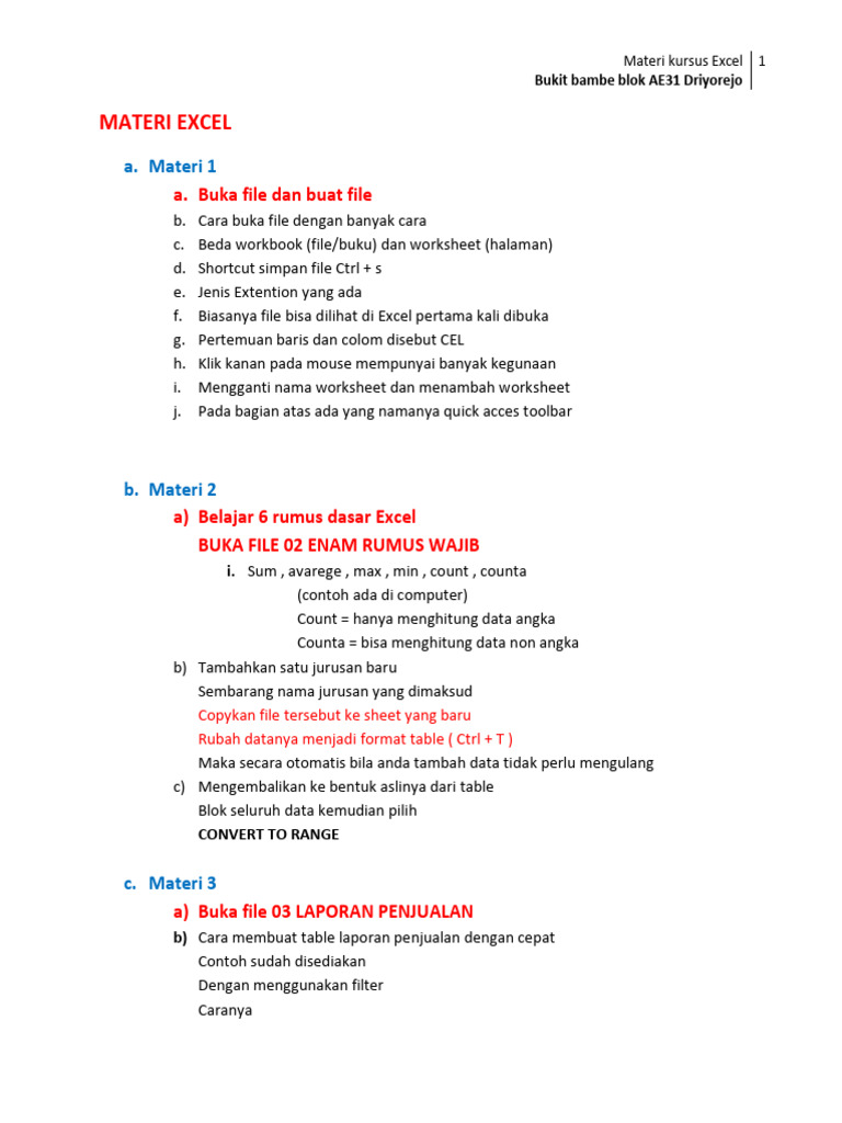 Materi Excel | PDF