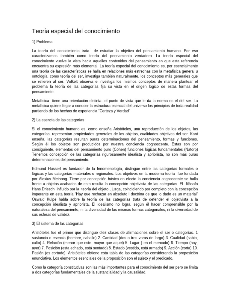 Teoría Especial Del Conocimiento | PDF | Conocimiento | Causalidad