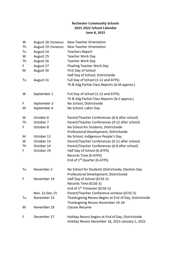 RCS2021 22SchoolCalendar | PDF | Academic Term | Educational Stages