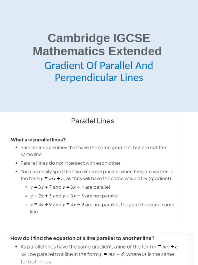 Lesson 3 Gradient Of Parallel And Perpendicular Lines | PDF