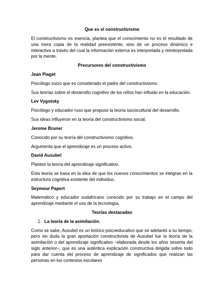 Constructivismo | PDF | Constructivismo (filosofía de la educación) | Aprendizaje