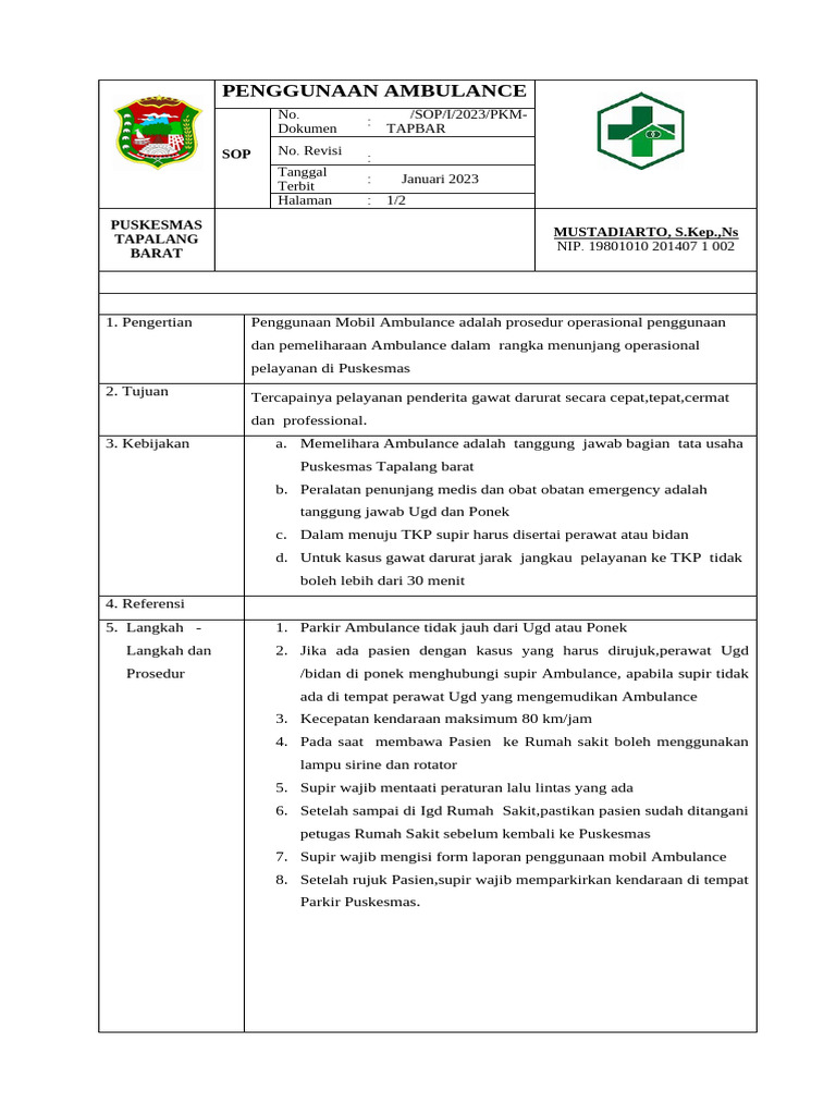 Sop Ambulance | PDF
