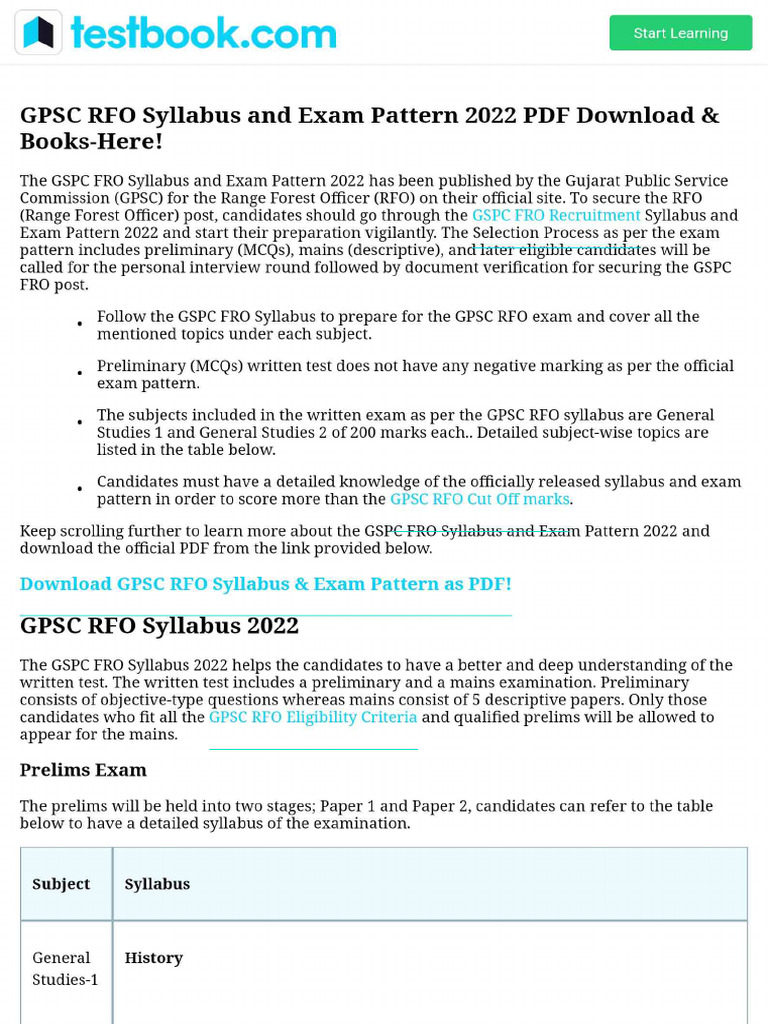 GPSC RFO Syllabus and Exam Pattern 2022 PDF Download & Books-Here! | PDF
