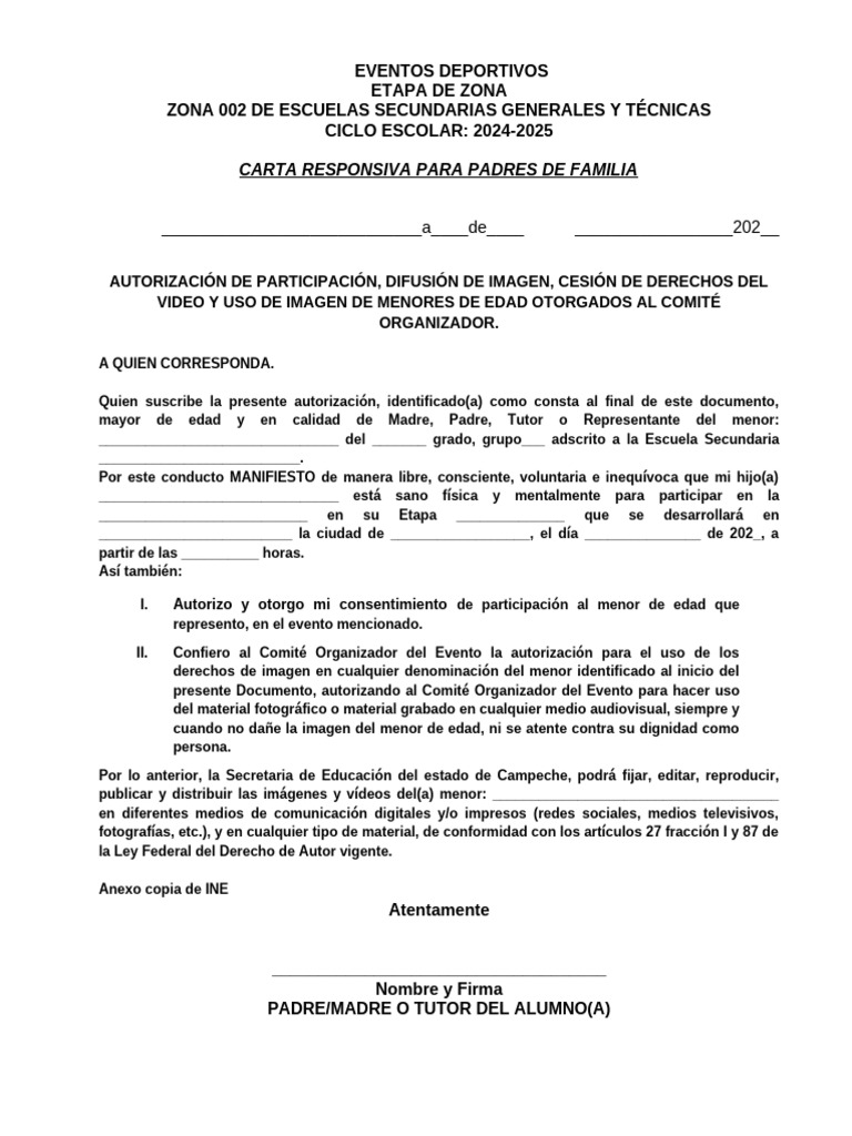 1carta Responsiva Para Padres o Tutores Jornada Academica Regional 2024 ...