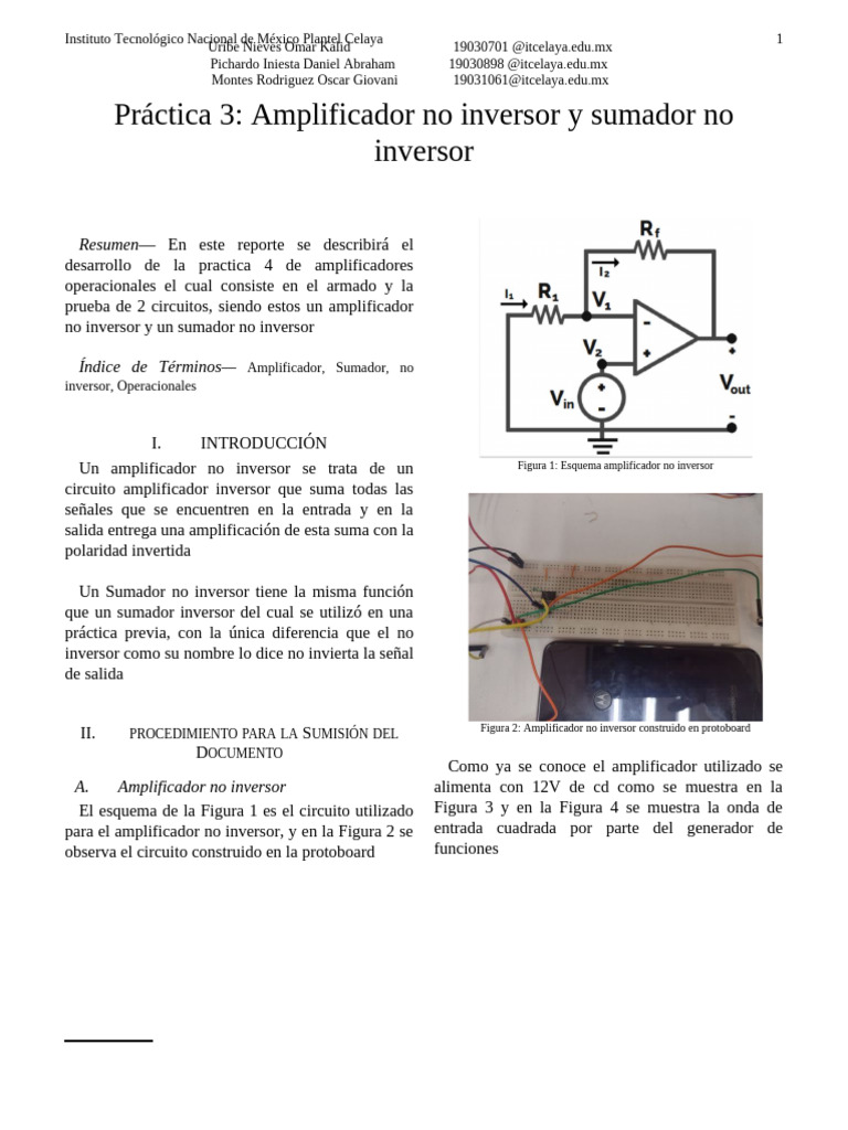 Amplificador y Sumador No Inversor | PDF | Amplificador | Red eléctrica