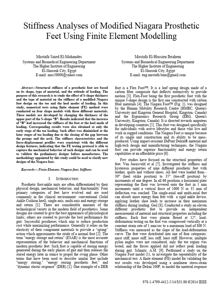 Stiffness Analysis of Niagara Prosthetic Feet Using Finite Element Analysis | PDF | Prosthesis ...