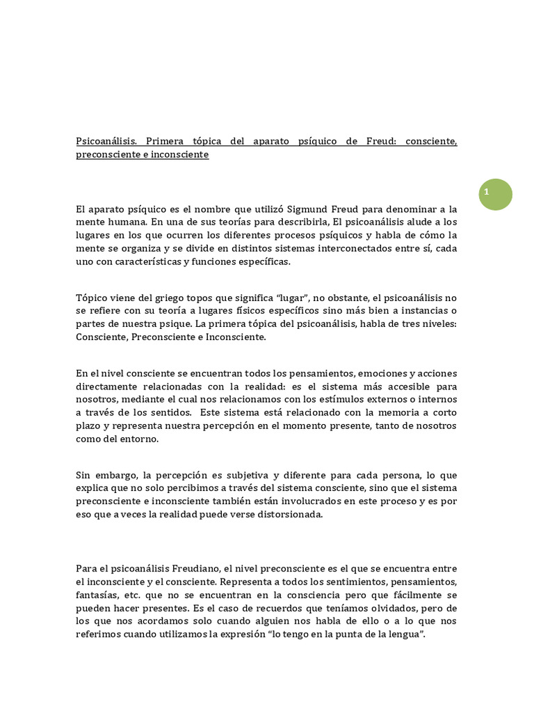 Freud: Consciente, Preconsciente, Inconsciente | PDF | Mente ...