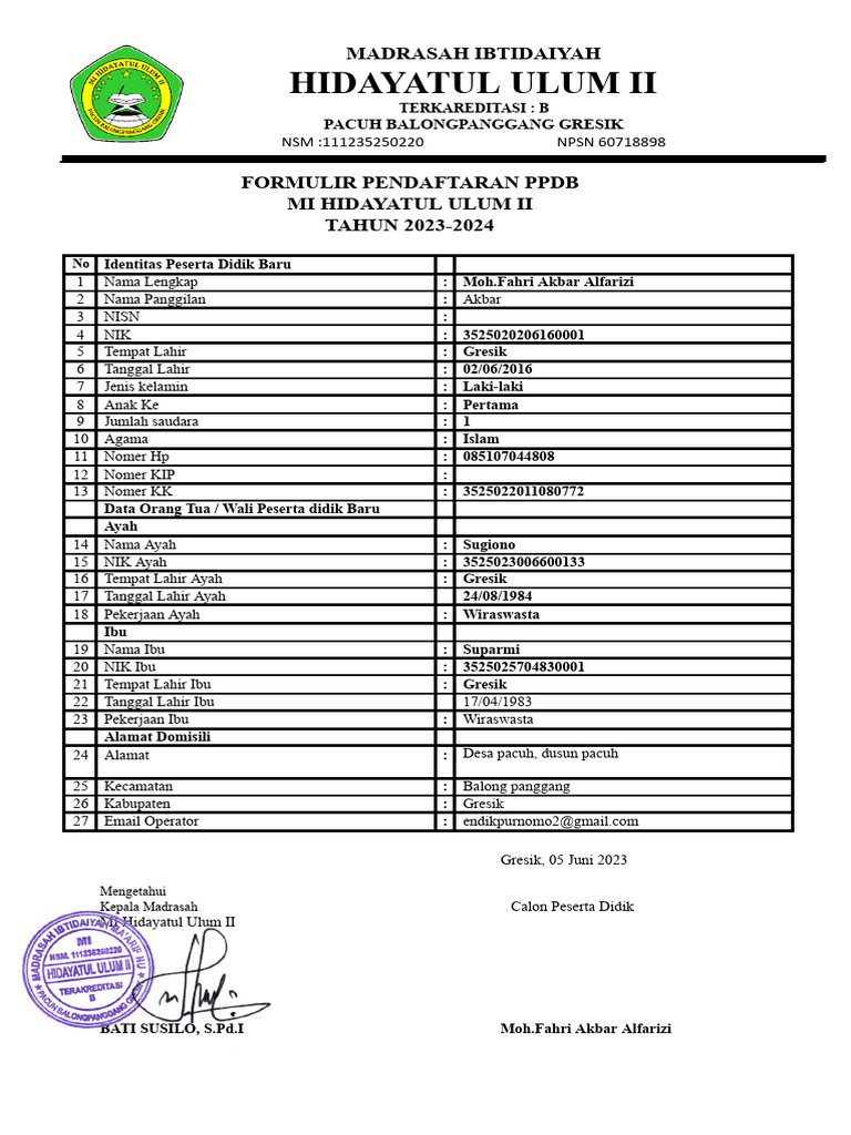 Formulir Moh - Fahri Akbar Alfarizi | PDF