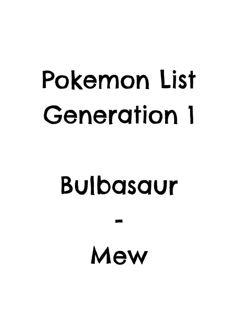 Generation 1 Pokémon List | PDF