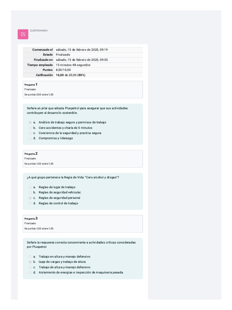 Examen - Revisión Del Intento Prácticas de Trabajo Ehs | PDF