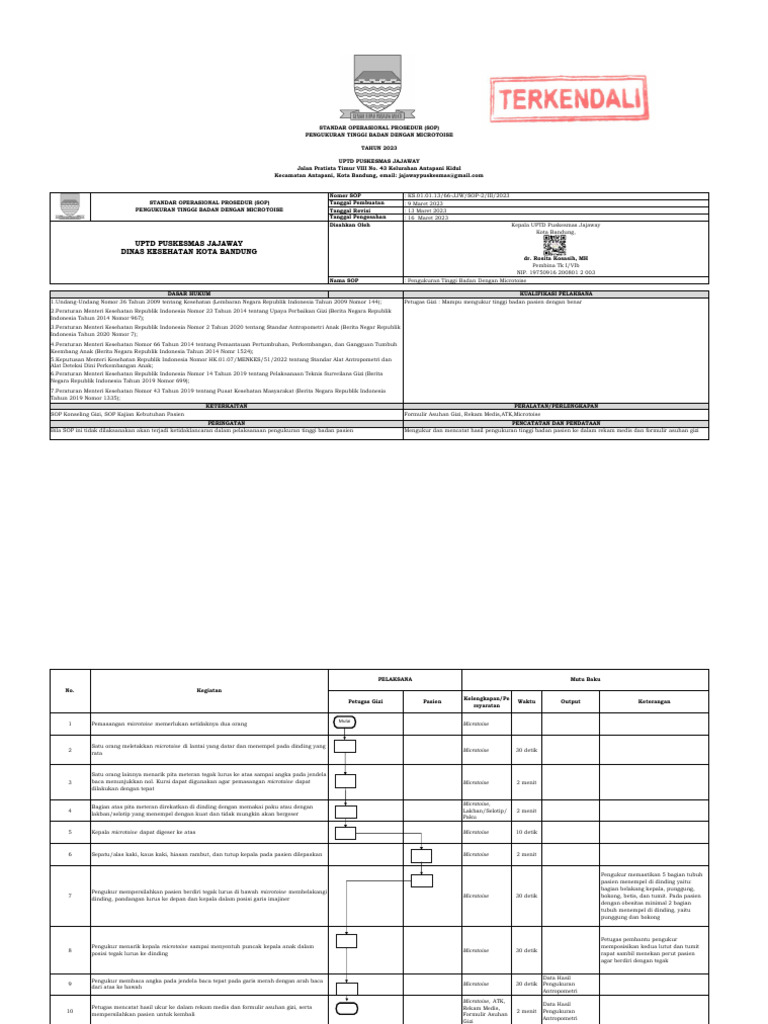 SOP Pengukuran Tinggi Badan Menggunakan Microtoise | PDF