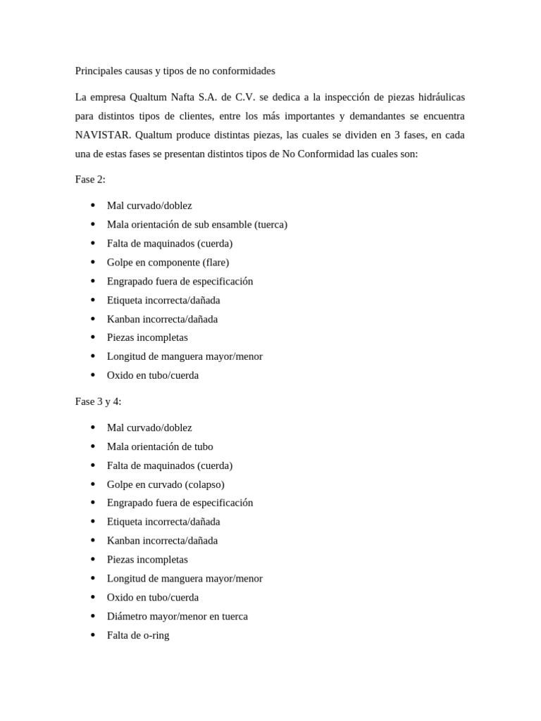 Tipos y Causas de No Conformidades en Qualtum | PDF