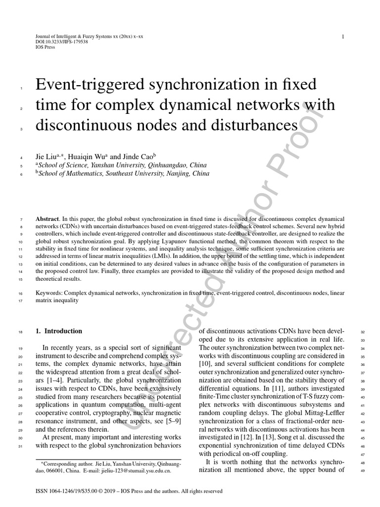 Event Triggered Synchronization In Fixed Time For Complex Dynamical