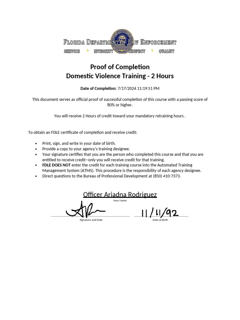 DV Training Completion Certificate | PDF