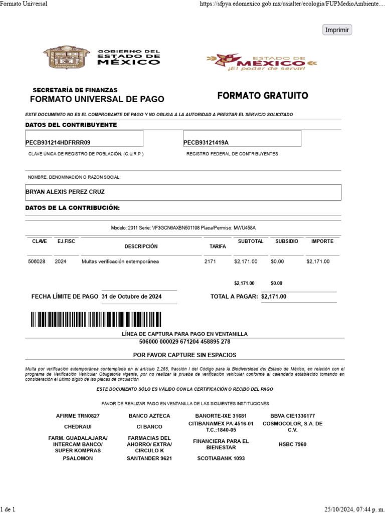 Multa de Verificación Vehicular | PDF | Bancario | Bancos