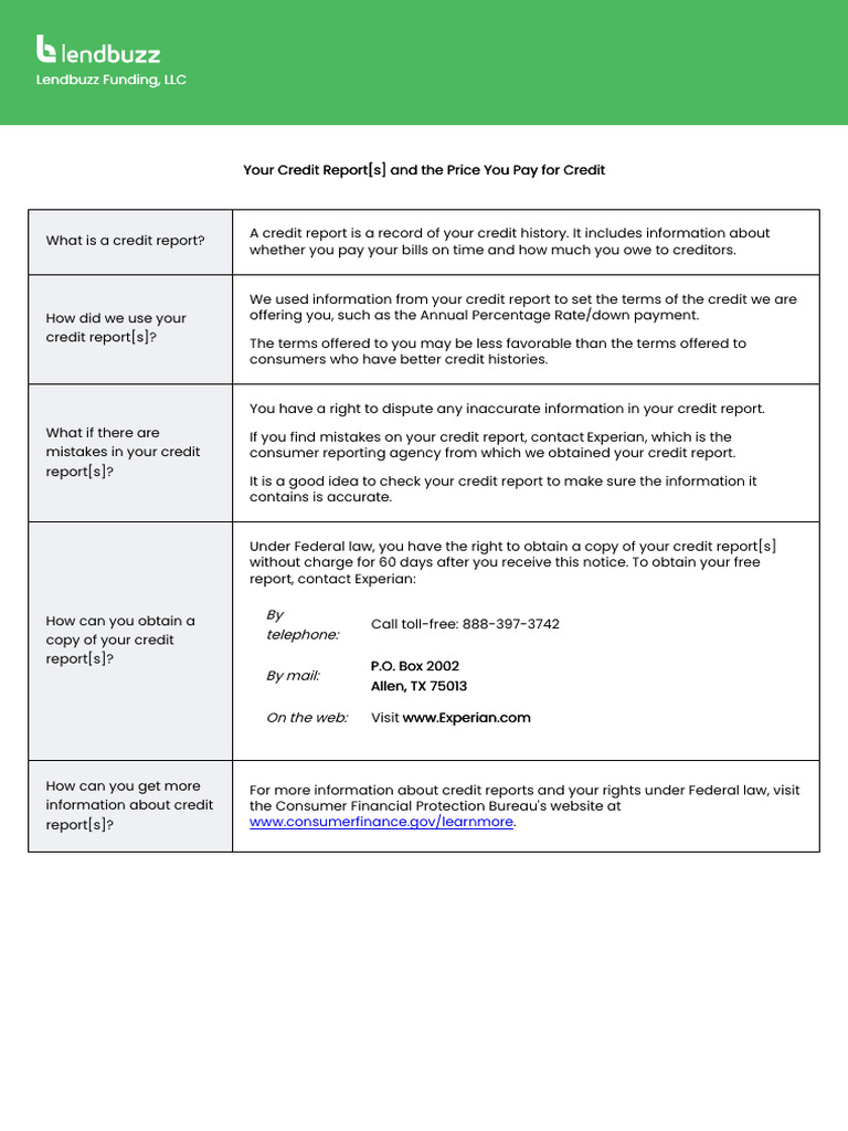 Lendbuzz Risk Based Pricing Notice | PDF | Credit History | Credit Card